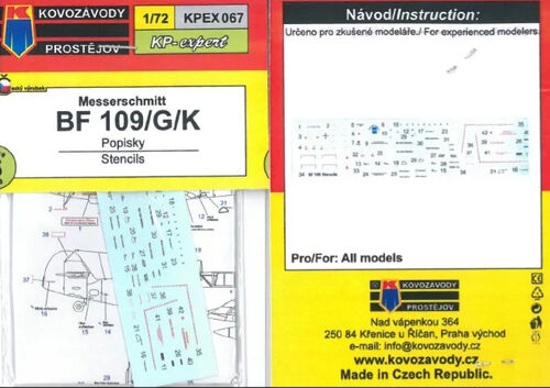 Kovozavody Prostejov KPEX067 Messerschmitt Bf-109 G/K - Stencils