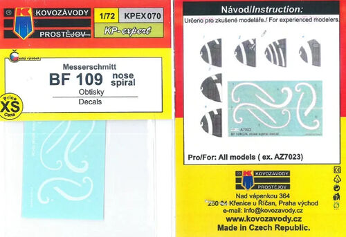 NEW! Kovozavody Prostejov KPEX070 Messerschmitt Bf-109 G/K - Nose Spiral Decals Set