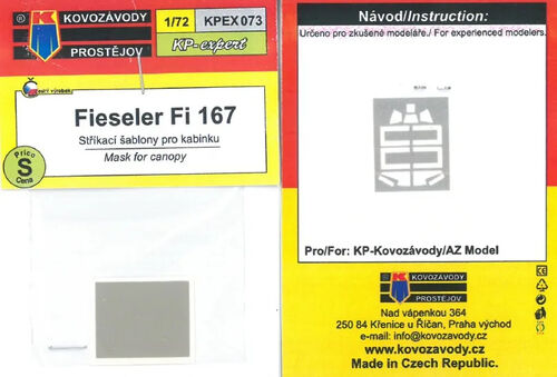 NEW! Kovozavody Prostejov KPEX073 Fieseler Fi 167 - Mask for Canopy Set (for Kovozavody Prostejov and AZ Model Kits)
