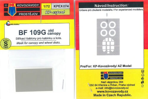 NEW! Kovozavody Prostejov KPEX074 Messerschmitt Bf-109 G - Old Canopy Mask for Canopy and Wheel Discs (for Kovozavody Prostejov and AZ Model Kits)