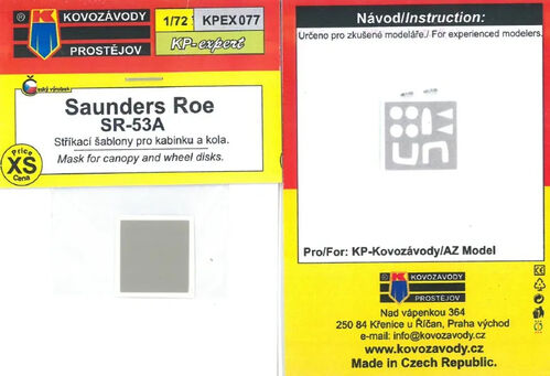 NEW! Kovozavody Prostejov KPEX077 Saunders Roe SR-53 A - Mask for Canopy and Wheel Discs (for Kovozavody Prostejov and AZ Model Kits)