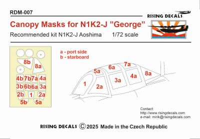 NEW! Rising Decals RDM007 Kawanishi N1K2-J George - Canopy Mask Set (for Aoshima Kits)