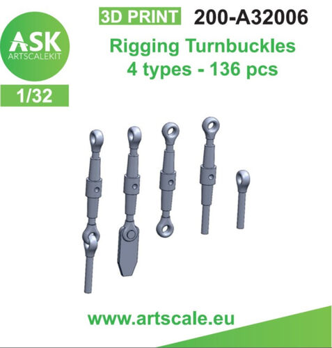 NEW! Art Scale Kit A32006 Rigging Turnbuckles - 4 Types (136 pcs / 3D-Printed)