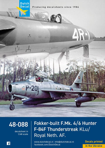 NEW! Dutch Decal 48088 Fokker-Built F Mk.4/Mk.6 Hawker Hunter and Republic F-84F Thunderstreak - KLu Royal Netherlands Air Force