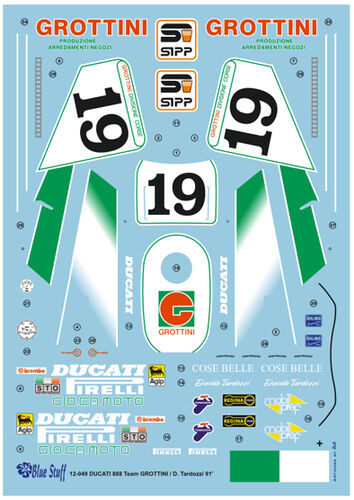 NEW! Blue Stuff 12-049 Ducati 888 SBK - Team Grottini / D. Tardozzi 91' (for Tamiya 14063 Kit)