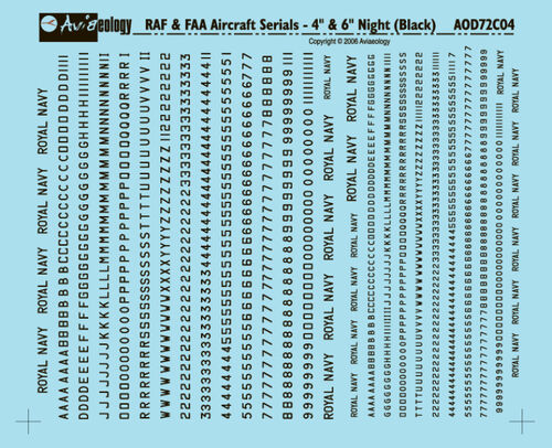 Aviaeology AOD72C04 RAF and FAA Aircraft Serials: 4" and 6" Black