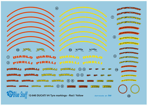 Blue Stuff 12-040 Ducati V4 - Tyre Markings Red / Yellow (for Tamiya 14140 Kit)