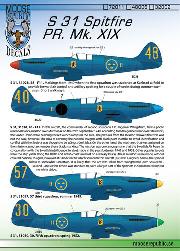 Moose Republic Decals 48006 S 31 Supermarine Spitfire Pr Mk.XIX