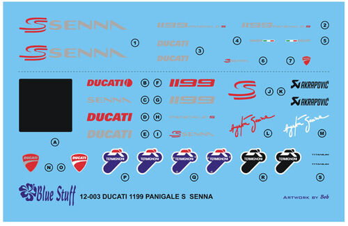 Blue Stuff 12-003 Ducati 1199 Panigale S Senna - Decal Set (for Tamiya 14129 Kit)