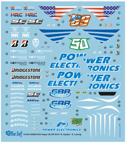 Blue Stuff 12-054 Honda Aspar RCV - US GP 2015 N. Hayden / E. Laverty (for Tamiya 14130 Kit)