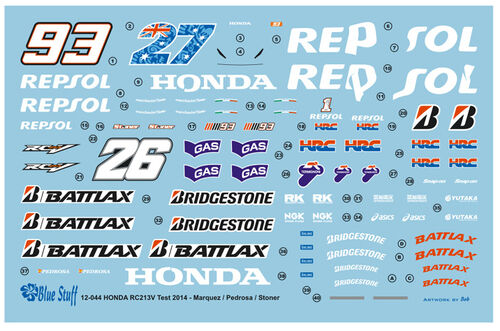 Blue Stuff 12-044 Honda RC213V - Test 2014 Marquez / Pedrosa / Stoner (for Tamiya 14130 Kit)