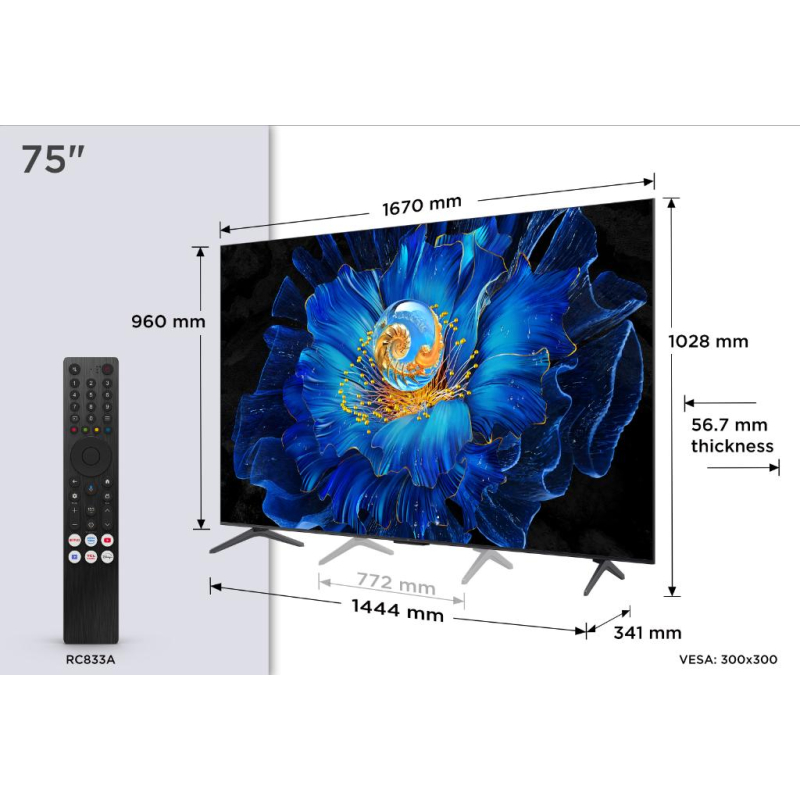 TELEVIZOR TCL 75C6KS/QLED MINILED/75"/4K UHD/60HZ/GOOGLE TV/CRNA