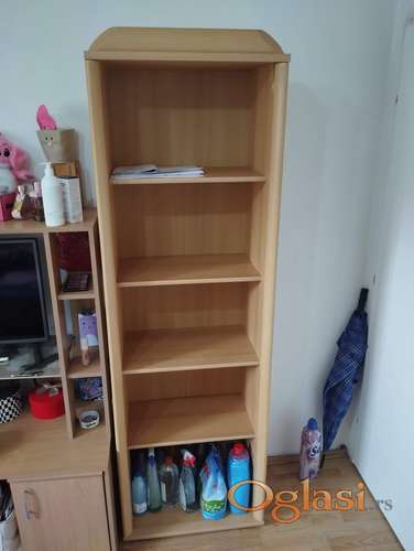 Polica 194x60x37 očuvana, svetlo drvo