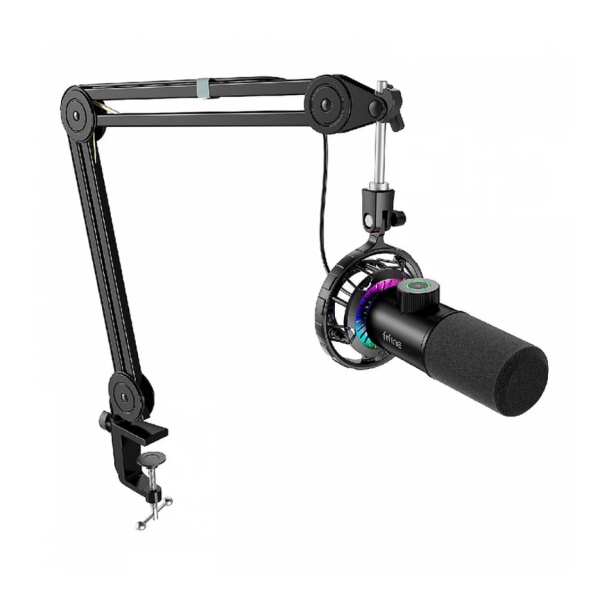 Fifine T658 USB RGB Dynamic Microphone With Boom Arm Stand - Black