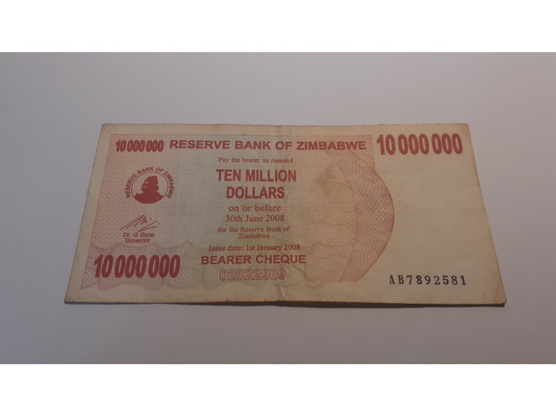 ZIMBABVE - 10 000 000 DOLLARS - 2008