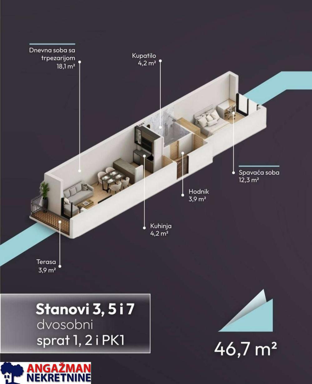 Veselina Masleše, Dvosoban stan na prodaju, 46m2, 159.850€