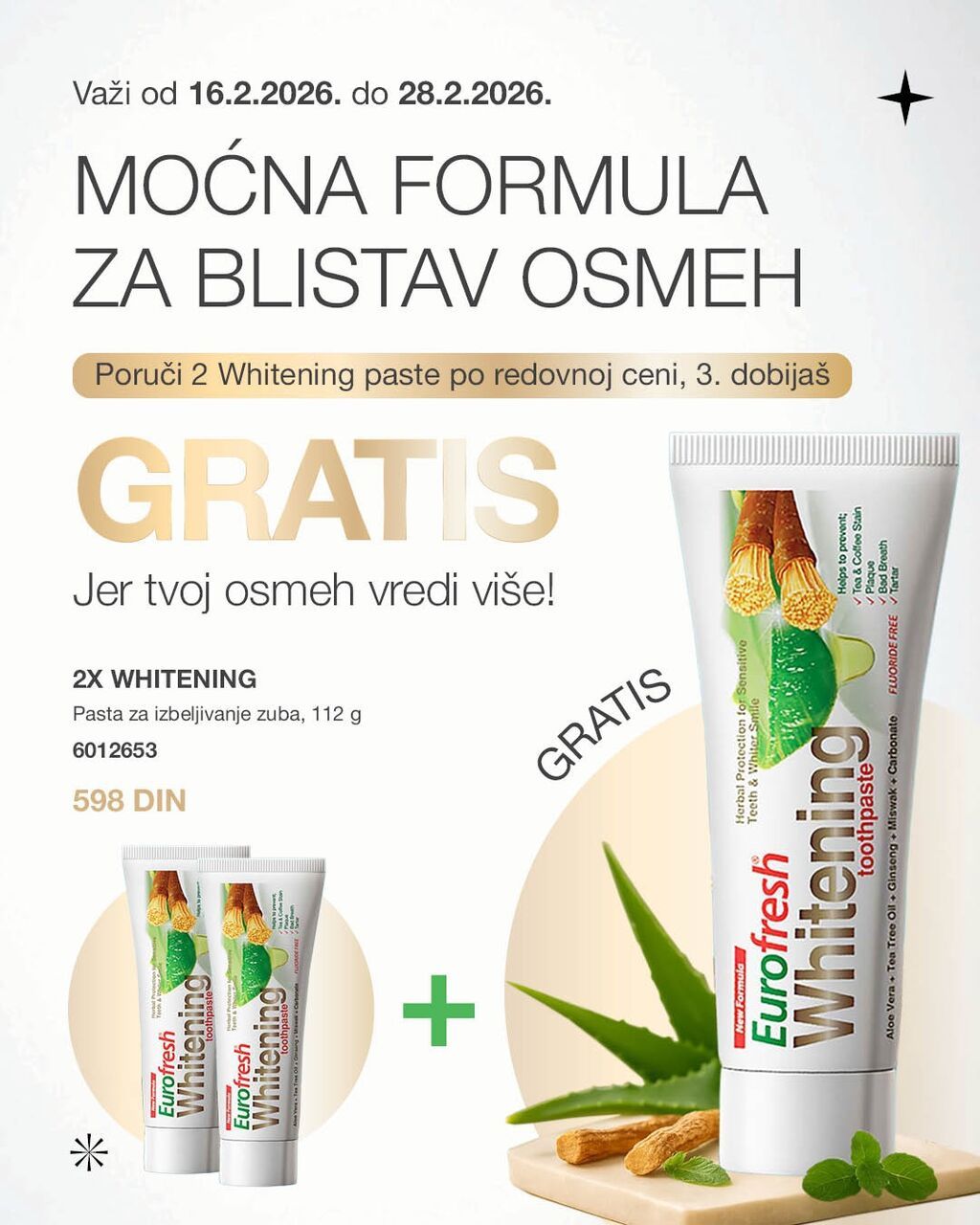 Eurofresh Whitening pasta za izbeljivanje zuba u pakovanju od tri