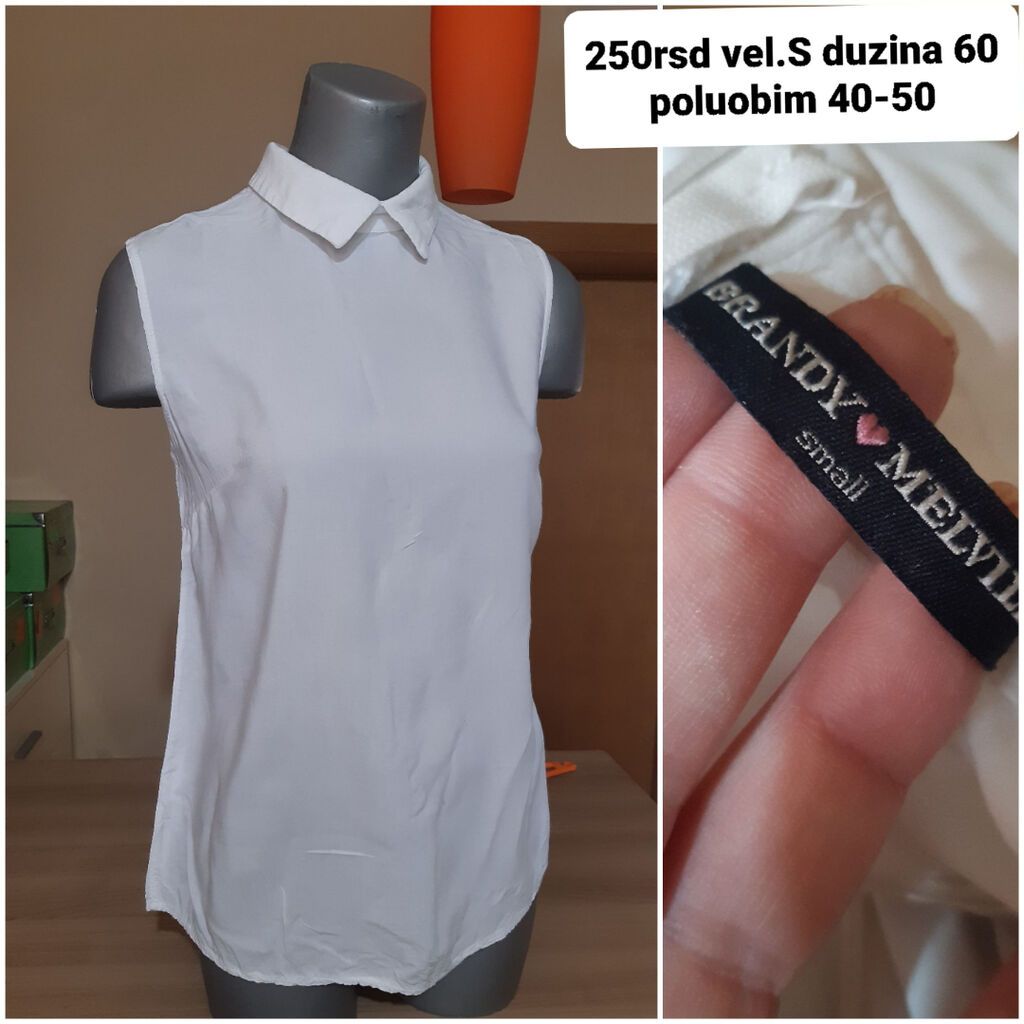 Brandy Melville bela bezrukavna košulja - Model: bez rukava, klasična