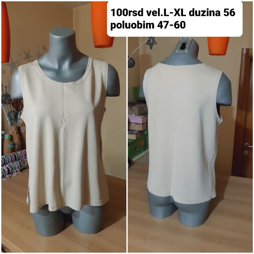 Bezrukavni bež top/majica bez rukava - Veličina: L–XL - Dužina: 56 cm