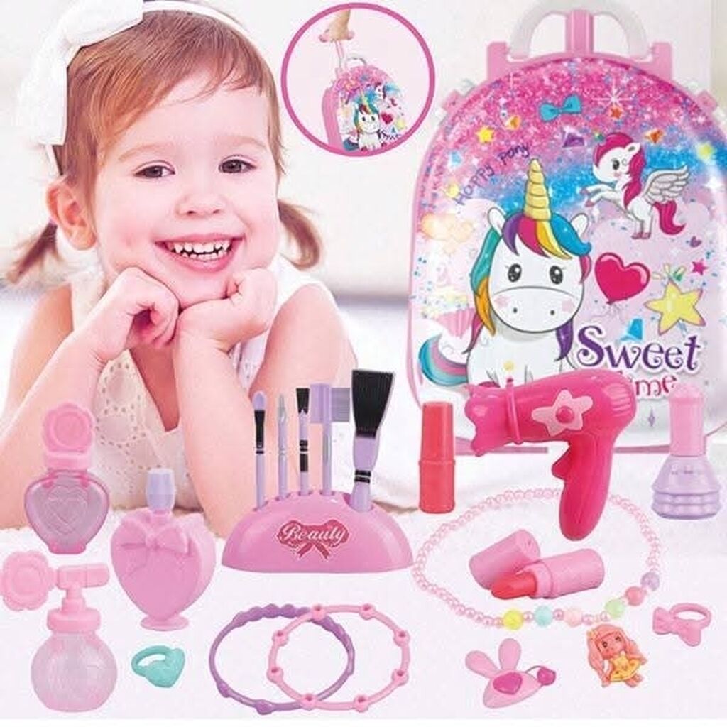 Dečji kozmetički set 4-u-1 u rancu na točkiće – Unicorn “Sweet Time”