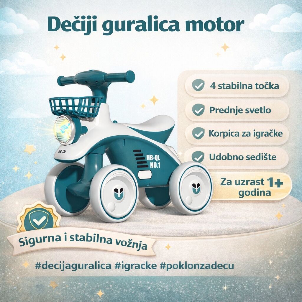 Dečiji guralica motor HB-QL No.1 - Za uzrast 1+ godina - 4 stabilna