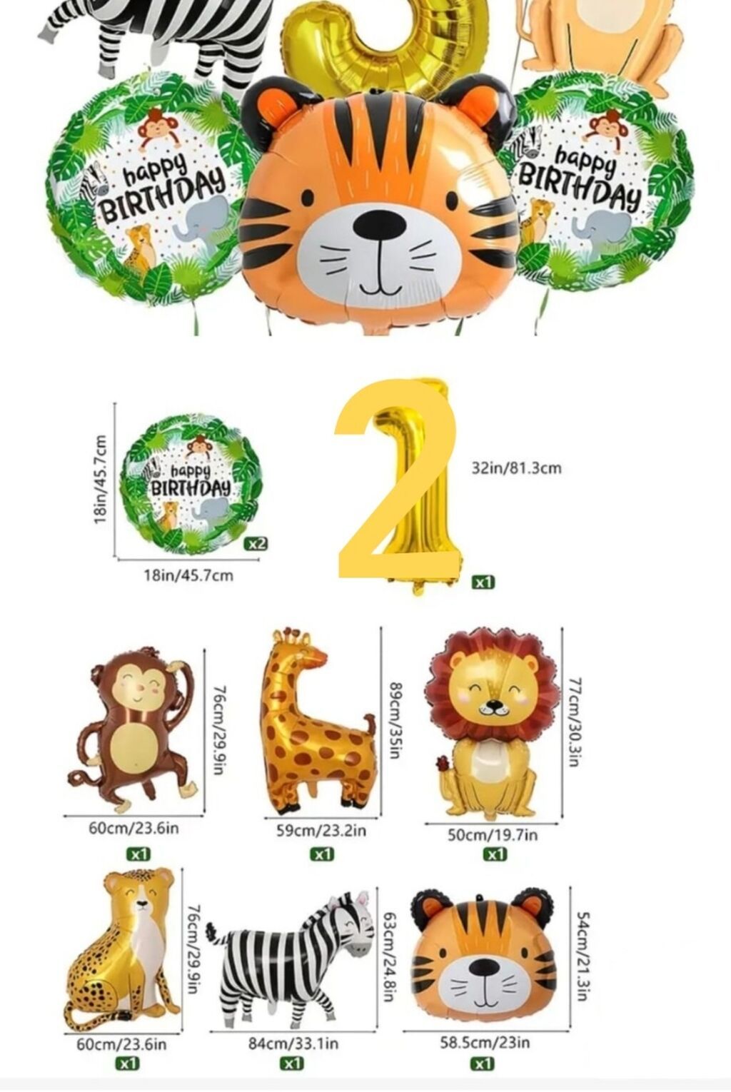 Dekor set folija balona – Safari “Happy Birthday” za 2. rođendan -