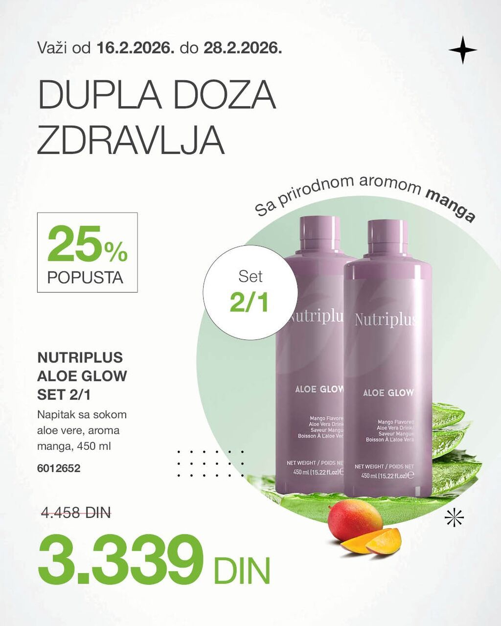 NUTRIPLUS ALOE GLOW SET 2/1 – napitak sa sokom aloe vere, sa prirodnom