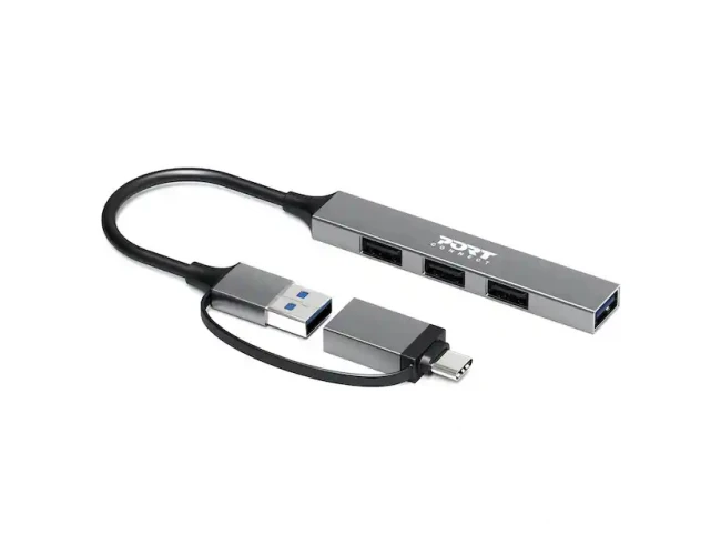 Port Designs USB hub - USB-C/USB-A , 4 USB-A porta, 480 Mbps, slim