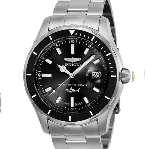 INVICTA SAT 25806 PRO DIVER SWISS MADE MEN 44MM STAINLESS STEEL STEEL BLACK DIAL 515 QUARTZ