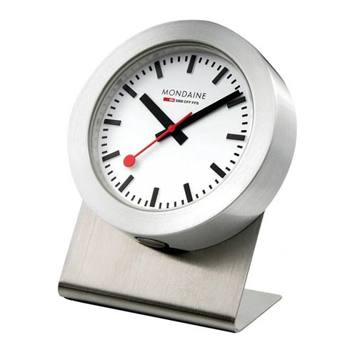 MON SBB MAGNET CLOCK WHT DIAL, SILVER