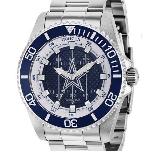 SAT INVICTA DALLAS COWBOY 47MM AUTOMATIC SA METALNOM NARUKVICOM I PLAVIM BROJCANIKOM SA BOJAMA I GRBOM KLUBA