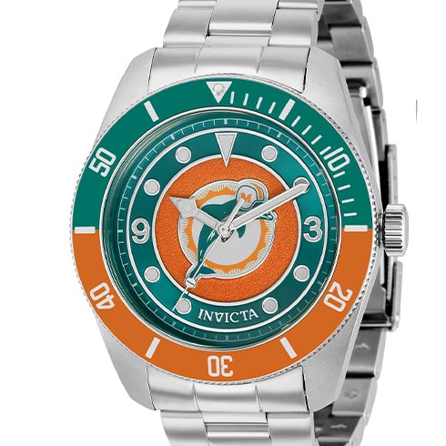 SAT INVICTA MIAMI DOLPHINS 47MM AUTOMATIC SA METALNOM NARUKVICOM I BROJCANIKOM SA BOJAMA I GRBOM KLUBA