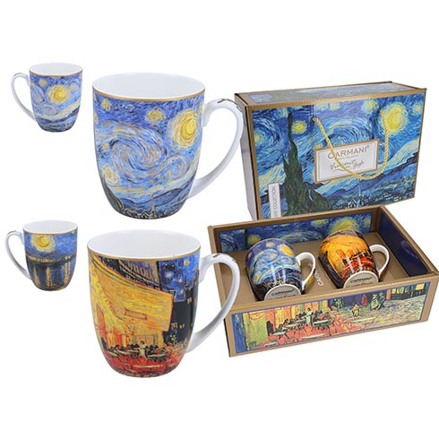 CARMANI SET DVE SOLJE ZA CAJ VINSENT VAN GOGH STARRY NIGHT & CAFE TERRACE AT NIGHT 450ML