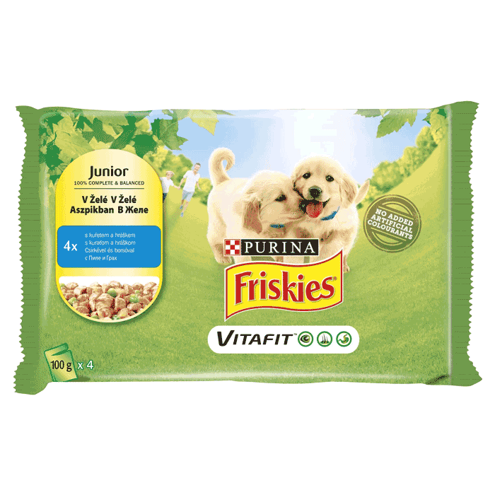 Friskies Dog Junior Piletina i Grašak, 4 x 85 g