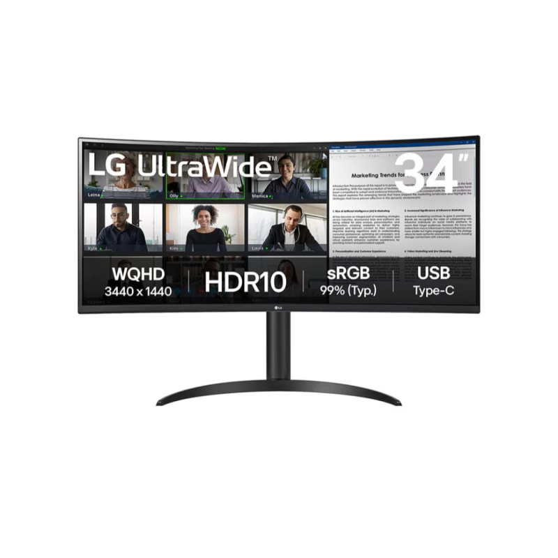 Monitor LG 34WR55QK-B 34"/VA,Zakrivljen,21:9/3440x1440/100Hz/5ms GtG/HDMIx2,DP,USB/Visina/VESA/Crna