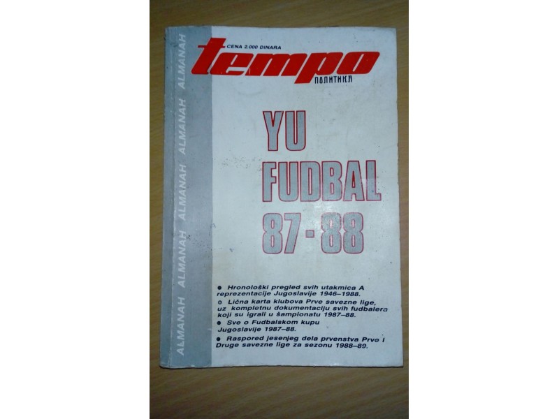 YU Fudbal 87-88, Tempo, avgust 1988.