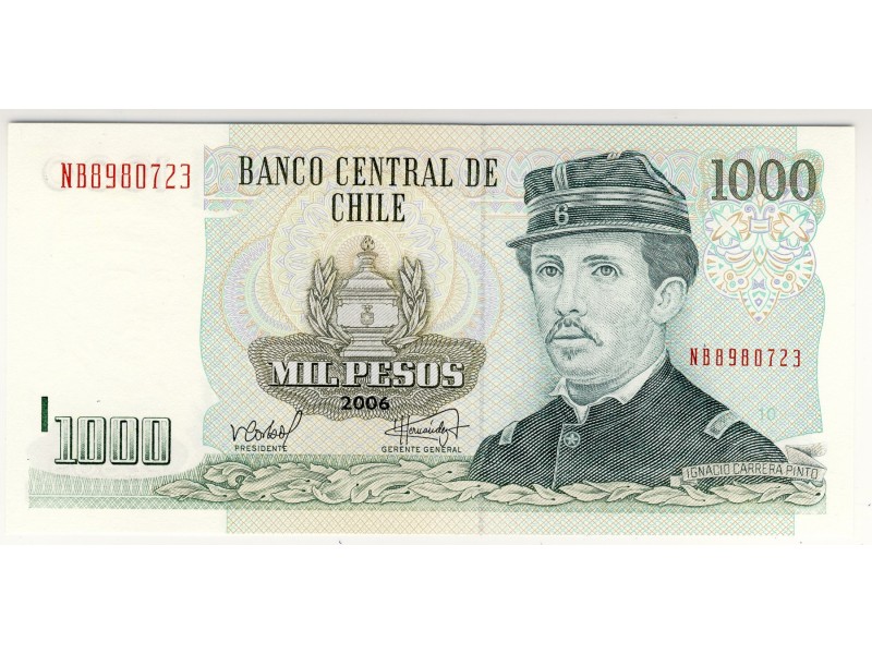 Chile. Čile. 1000 Pesos (2006). P#154. UNC PRESS