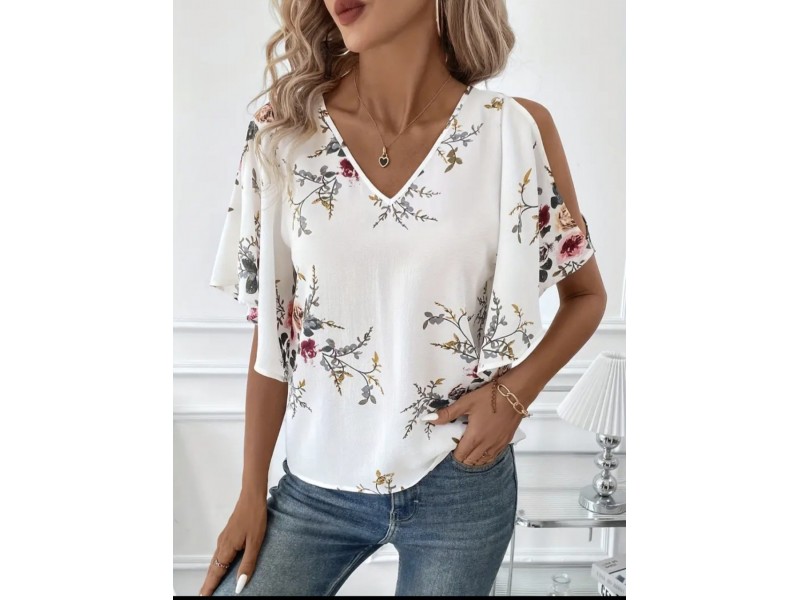 NOVA floral bluza razrezani rukavi vel L