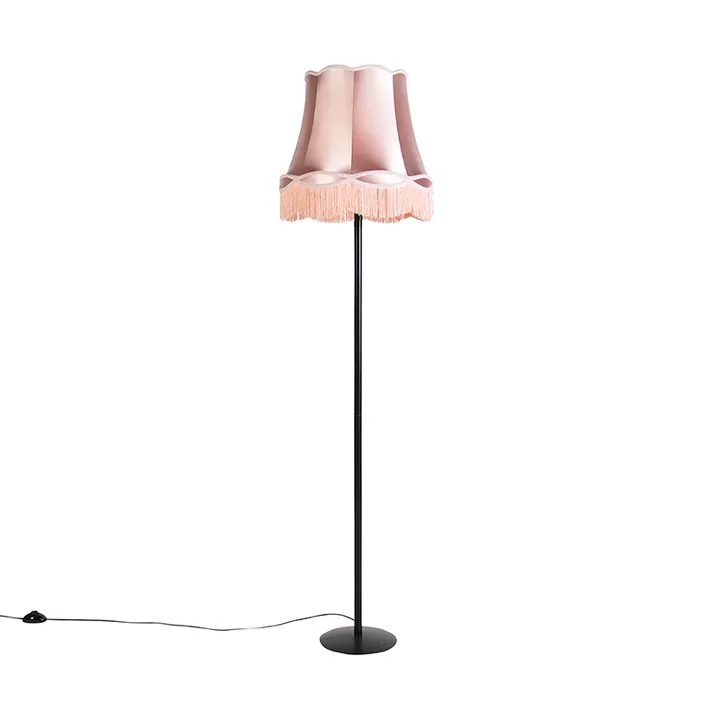 Retro podna lampa crna sa abažurom u stilu bake roze 45 cm - Simplo