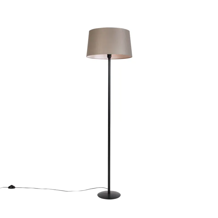 Podna lampa crna sa platnenim abažurom boje taupe 45 cm - Simplo