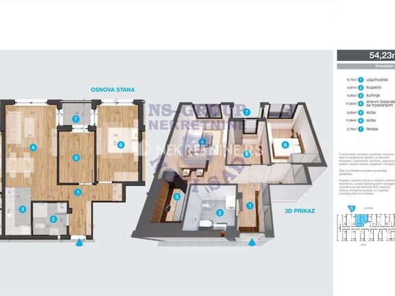 Trosoban 54m2 Somborski bulevar