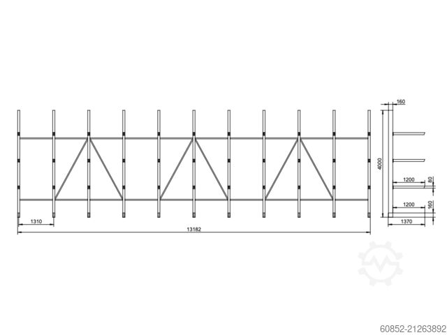 Regal za dugačku robu, konzolni regal
ca. 13,2 lfm. Kragarmregal | Höhe 4,0 m 120 cm Arme | 500 kg pro Arm Langgutrega