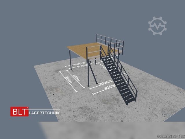 Skladišna platforma
21,25 m² Lagerbühne + Treppe 500 kg/m² Geländer an zwei Seiten, Oberkante 300cm