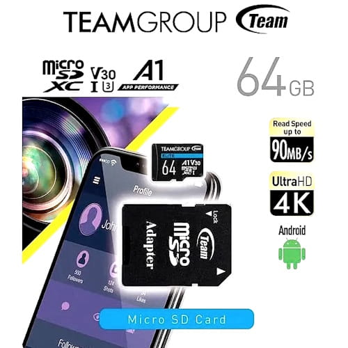 Micro SD XC 64GB za kamere A1 U3 V30 I kartica 4K UHD HIgh Endurance TeamGroup