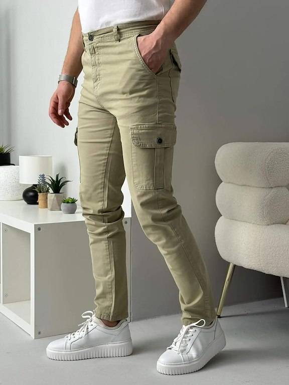 Muške kargo pantalone bez ranfle slim fit
