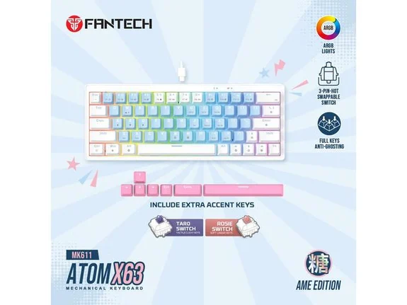 Tastatura mehanička Gaming Fantech MK611 Atom x63 AME plava (rosie switch)