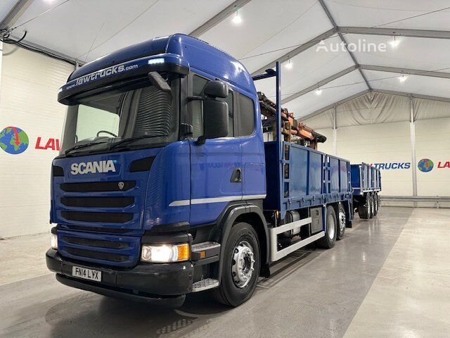 Scania G410 6x2 Sleeper Cab kamion s ravnom platformom + prikolica sa ravnom platformom