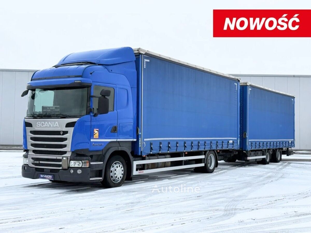 Scania R410 / ZESTAW TANDEM 120 M3 / 7,75 M + 7,75 M / SALON PL kamion sa klizna zavesa cerada + prikolica sa kliznom ceradom