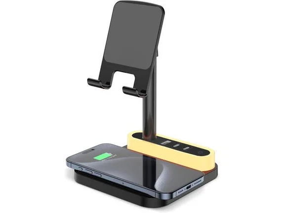Desktop držač za mobilni telefon HT531 sa wireless punjačem i LED svetlom crni