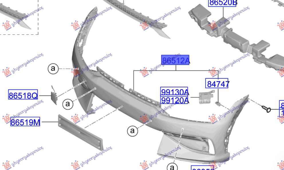 PREDNJI BRANIK GORNJI (4 PDC SENZORA) (GT/GT-LINE) KIA EV6 (2021-) (OEM: 86510-CV260, 86510-CV280, 86510CV260)